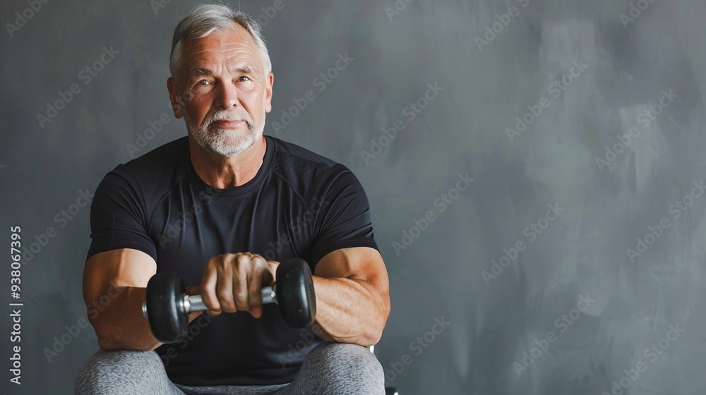 Determined Senior Man Lifting Weights in Monochrome Portrait Elderly ...