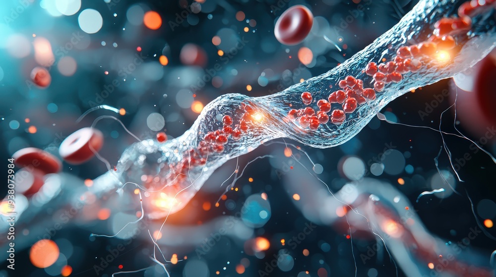 Using a microscope, a detailed picture of a blood artery with the lumen ...