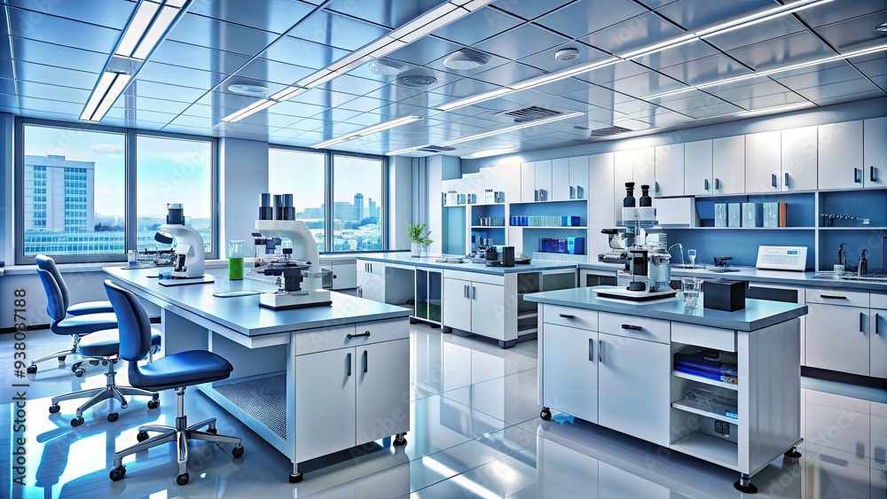 A modern medical laboratory setup with various diagnostic equipment ...