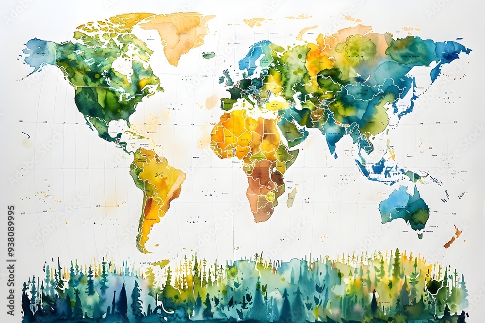 Global Environmental Issues Map Colorcoded Regions Affected by Climate ...