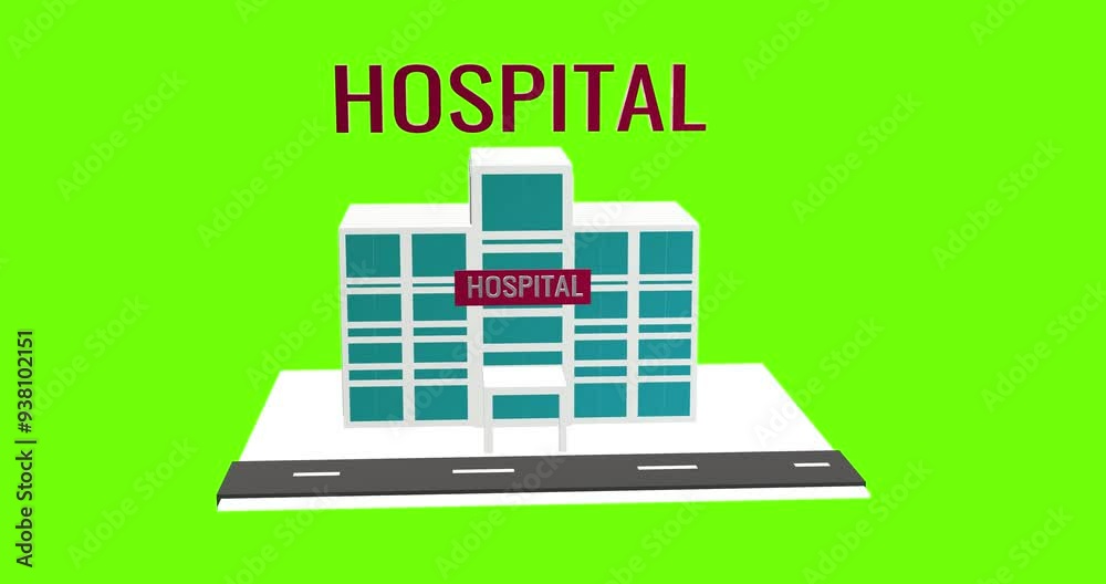 3d model of modern public hospital building animation on green screen ...