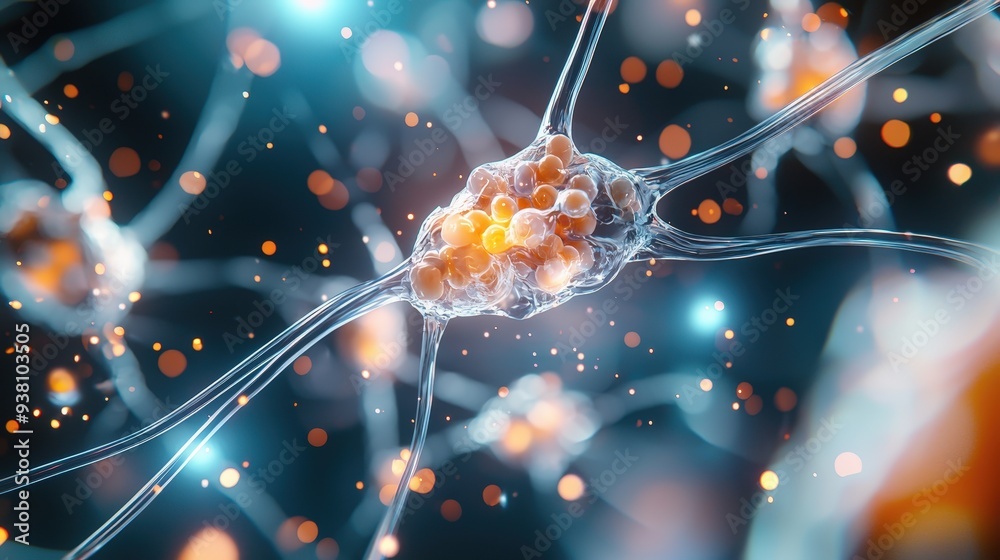 microscopic picture of nerve terminals showing the release of ...