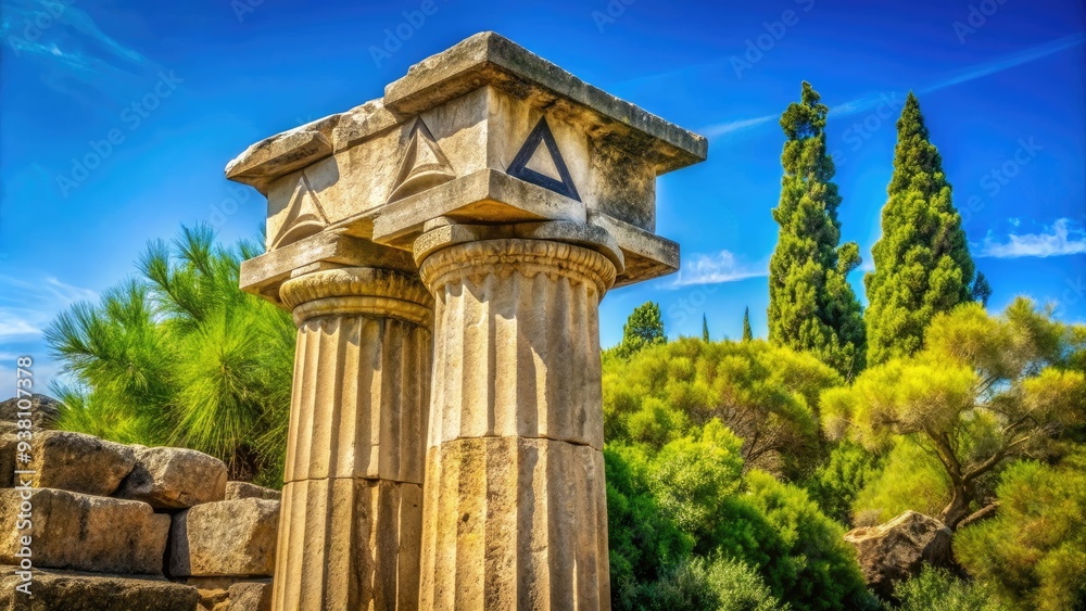 A rustic stone column with a majestic Greek Delta symbol adorns the ...