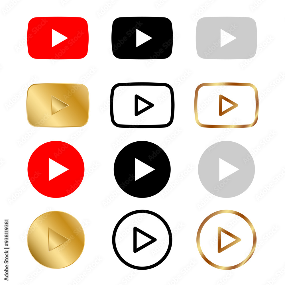 Set social media icons to show YouTube Red play button icon on white ...
