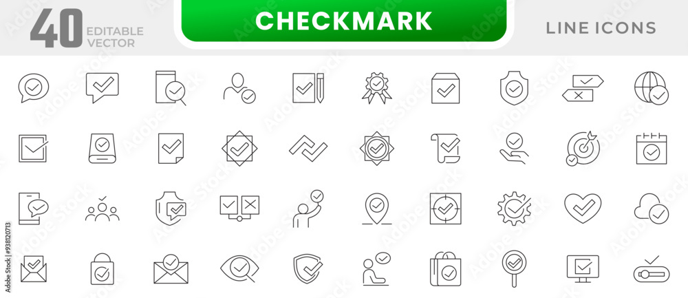Check mark line icon collection. Approve, certified, quality, agreement, badge medal, checkmark ...