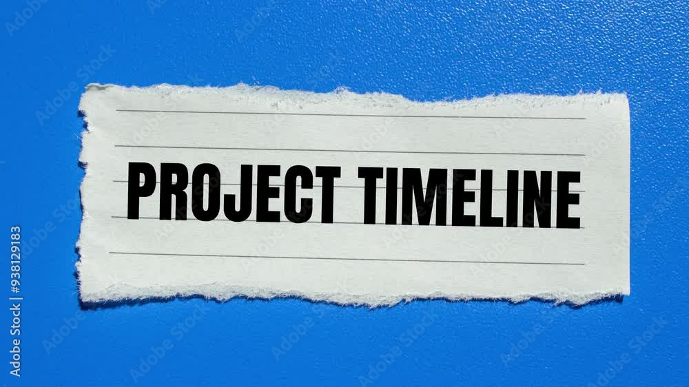 Project timeline message writing on ripped torn paper on blue ...