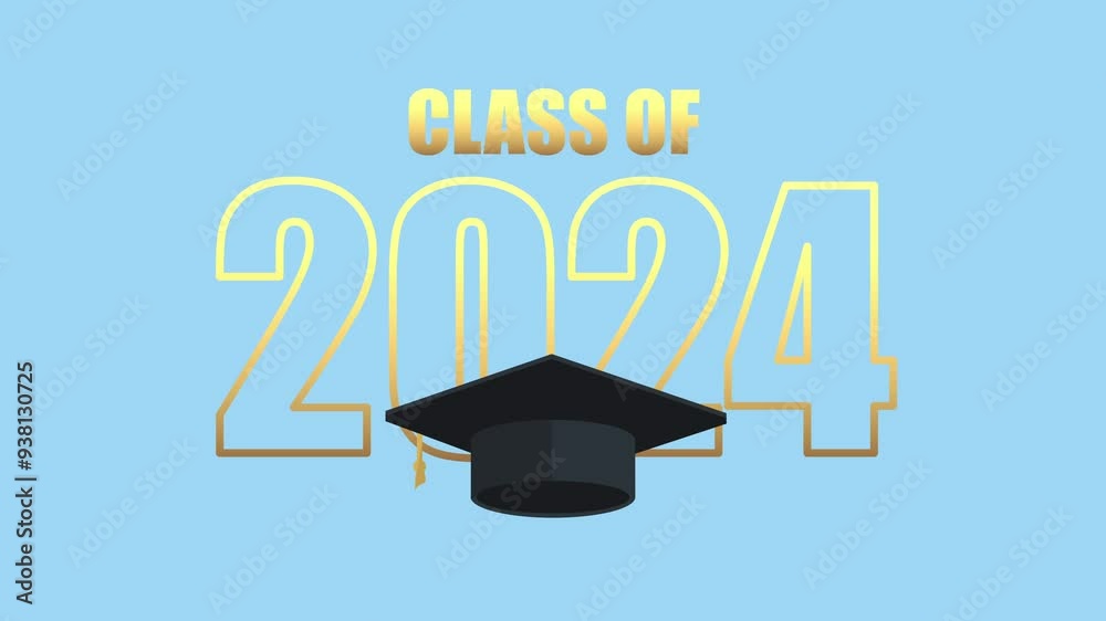 Graduation cap in the middle. „Class of 2024.“ written above ...