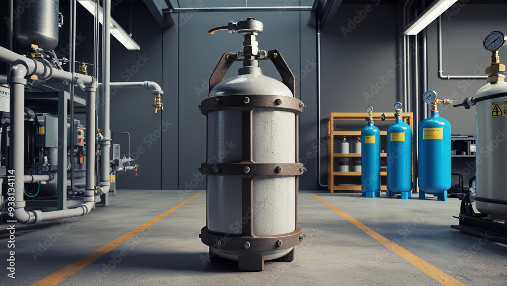 Oxygen cylinder with compressed gas. Blue Oxygen tanks for industry ...