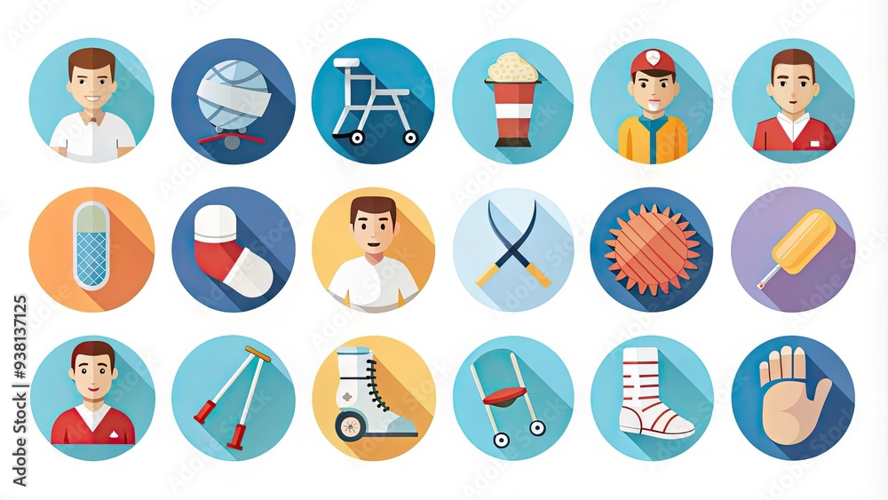 Assortment Of Flat Icons Representing Various Types Of Injuries ...