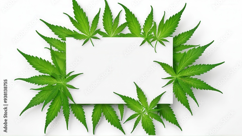 Minimalist greeting card templates with vibrant green marijuana leaf ...