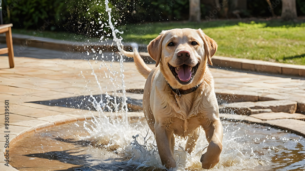 Joyful Labrador in Refreshing Water Splashes: A Playful Dog Cooling Off ...