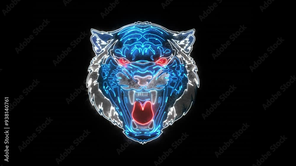 Blue Tiger Head Animated Neon Logo with Reveal Effect - Overlay Graphic ...