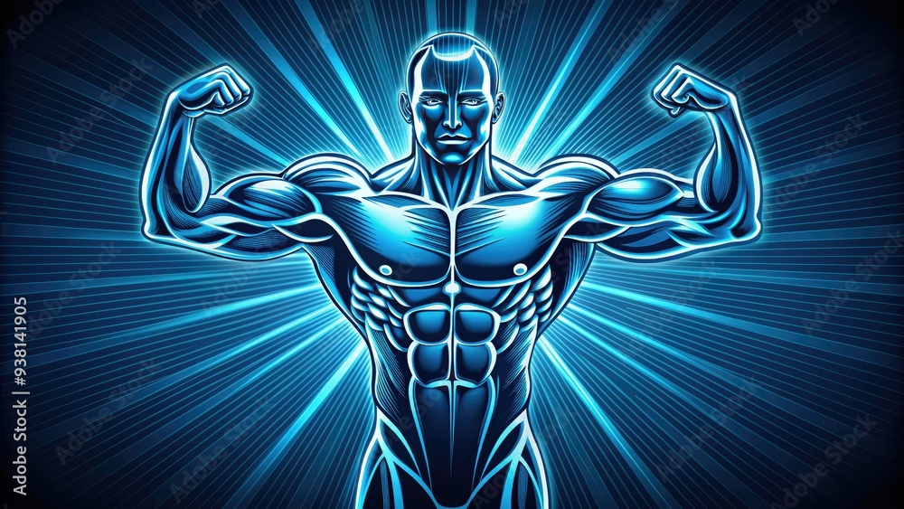 A stylized icon depicting a strong and toned human body with prominent ...