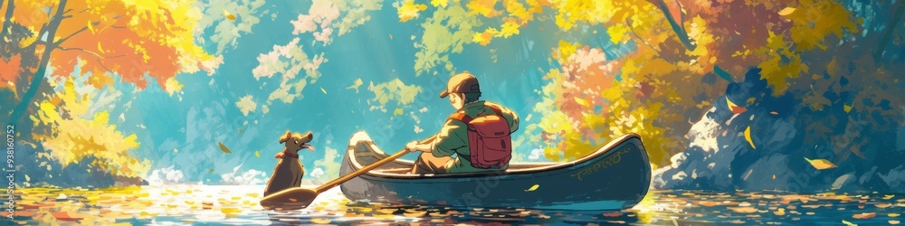Adventurous Autumn Canoe Trip: Young Man and Loyal Aspin Dog Explore ...