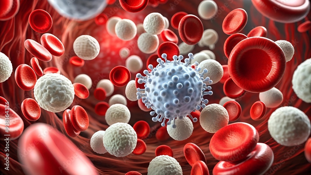 Viral Invasion: A microscopic view of white blood cells battling a ...