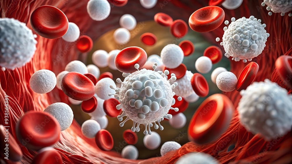 Viral Invasion: A microscopic view of white blood cells battling a ...