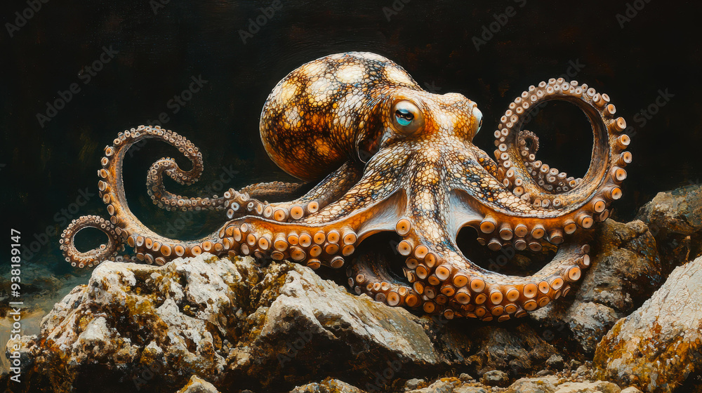 A detailed image of an octopus with vibrant hues, showing its tentacles ...