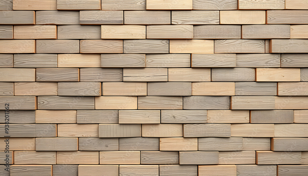 Wood Block Wall background. Mosaic Wallpaper with Light and Dark Timber ...