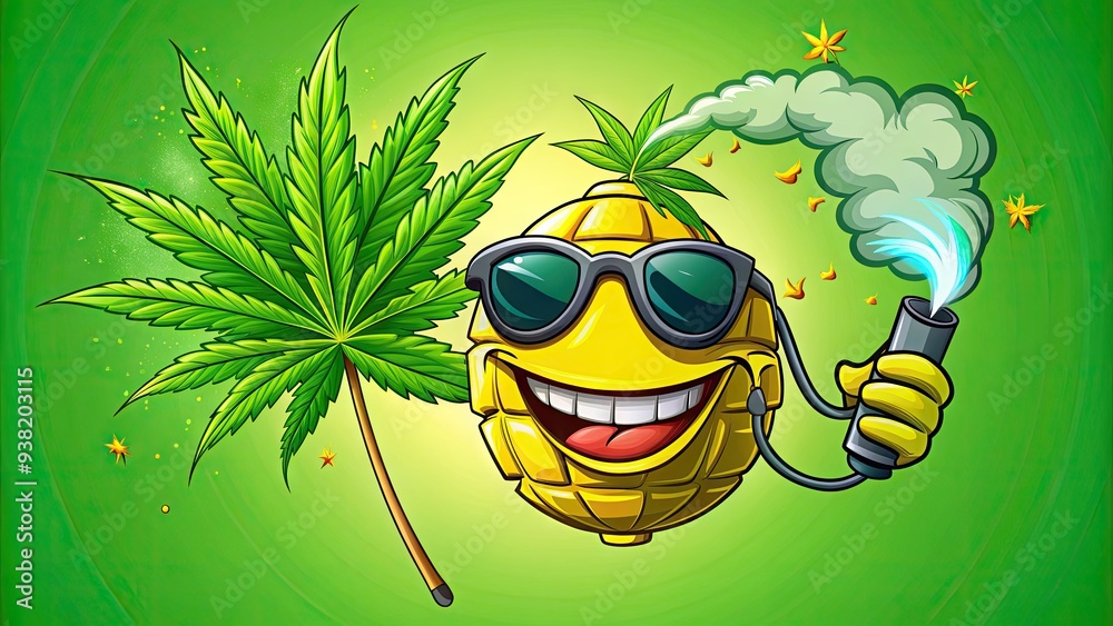 Colorful cartoon illustration of a smiling marijuana leaf wearing ...