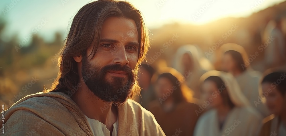 The Saviors Gaze A CloseUp Portrait of Jesus with a Soft Light and ...