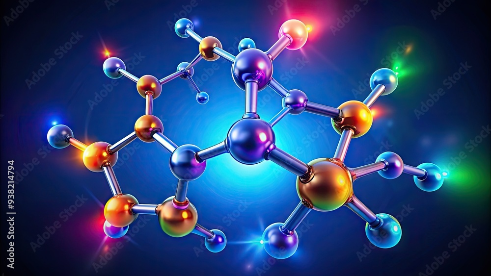 Colorful molecular structure illustration of methamphetamine, a highly ...