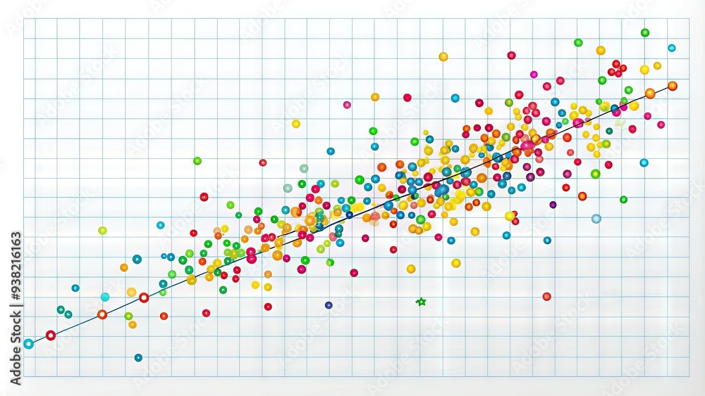 Colorful scatter plot graph shows strong positive correlation between ...