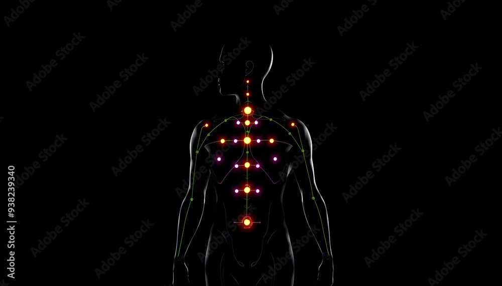 Human body silhouette with energy points for chinese medicine therapy ...