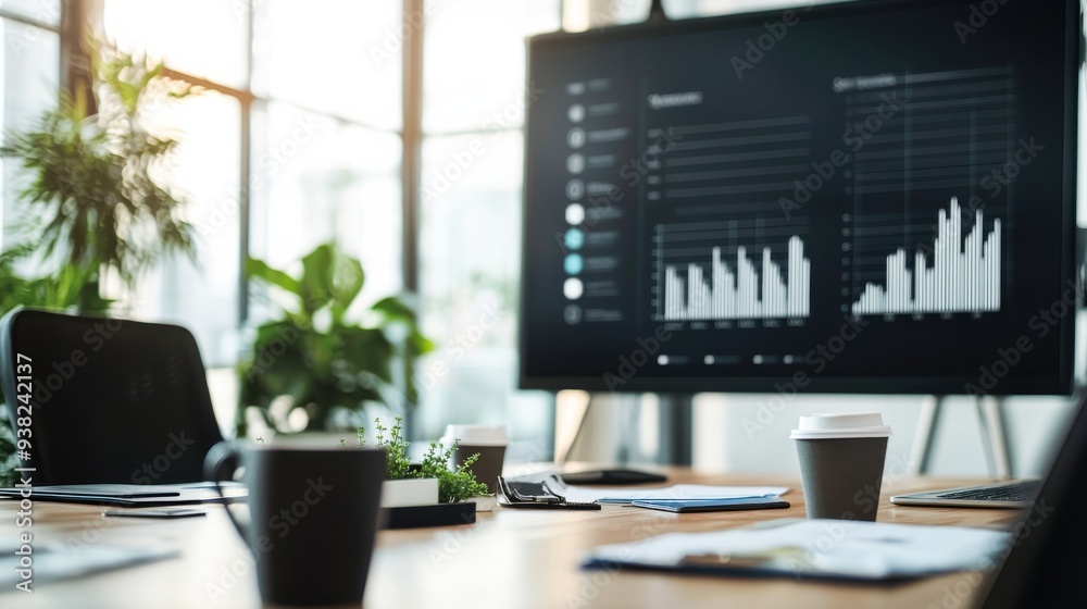 A modern meeting room features a large screen displaying simple yet ...