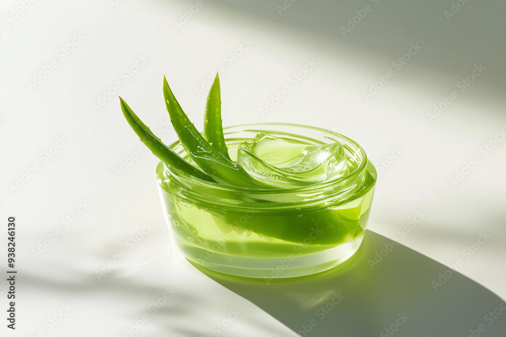 Cosmetic green gel swatch of natural organic aloe serum , skincare ...