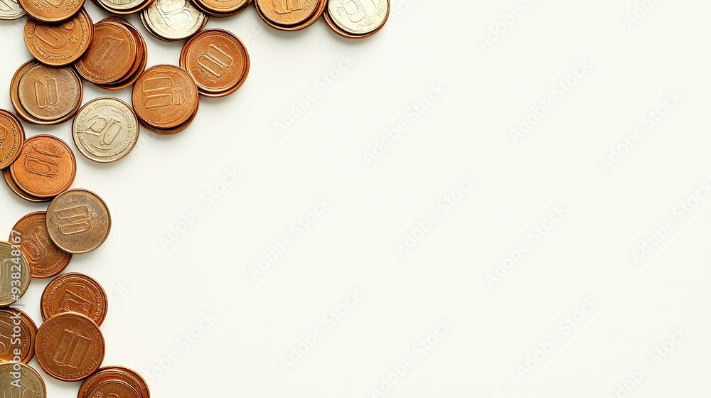 Minimalist image of coins forming a circle, clean background leaving ...