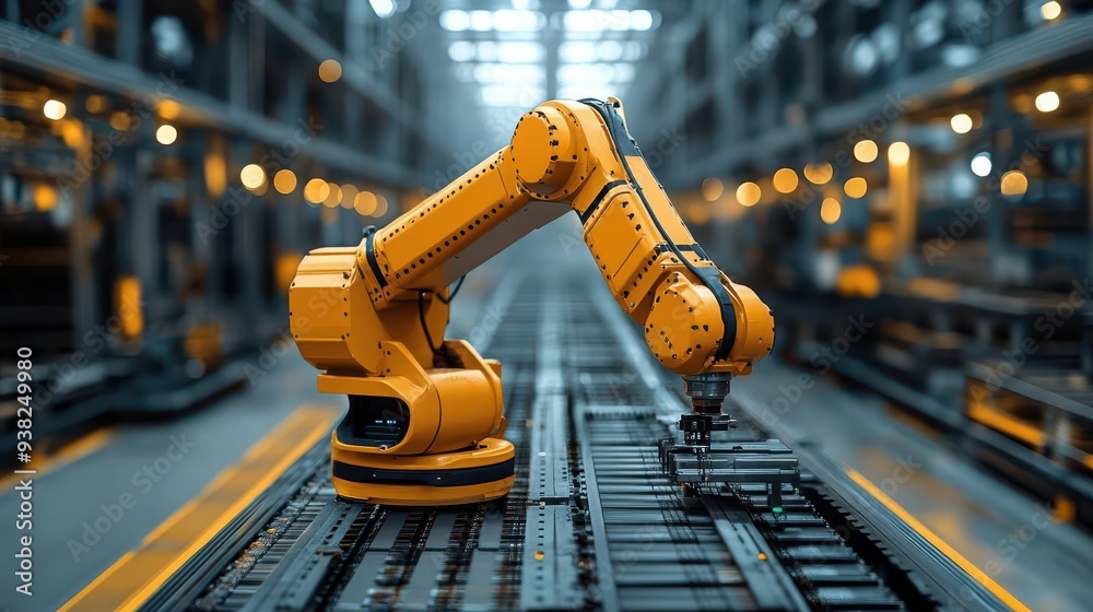 automated robotic arm organizes steel beams in hightech warehouse laser ...
