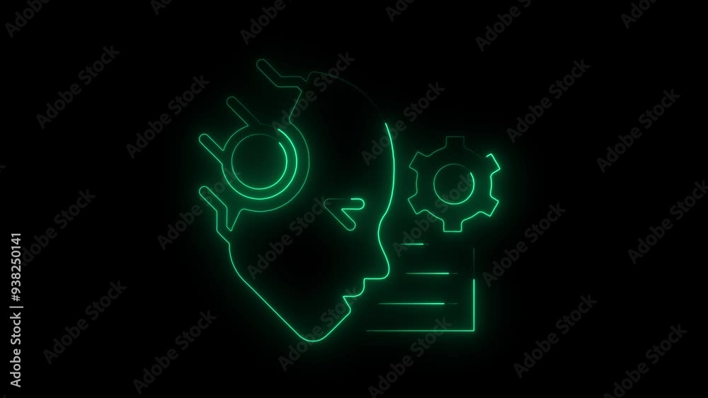 Neon AI Process Management, Glowing Gear Symbol for Automation ...