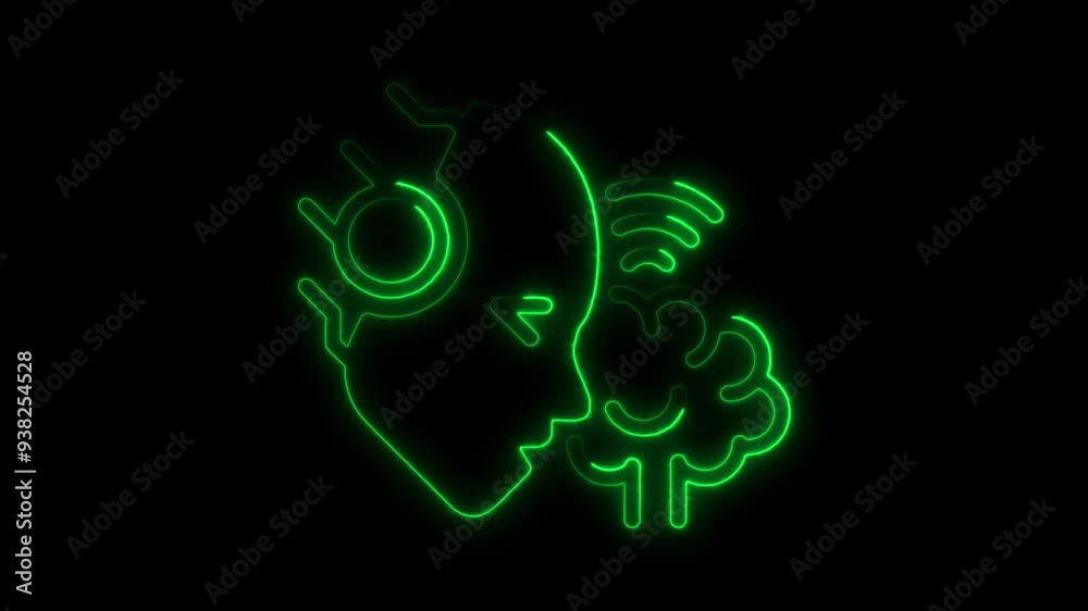 Neon AI and Brain Connectivity Icon, Glowing Neural Interface ...