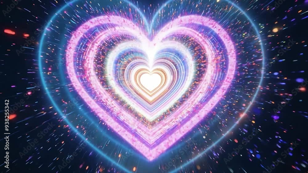 Lines of light draw an esoteric heart shape that slowly moves towards ...