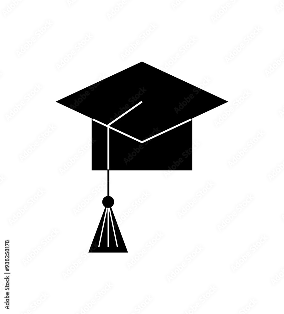 Black graduation cap icon in a minimalistic design, symbolizing ...