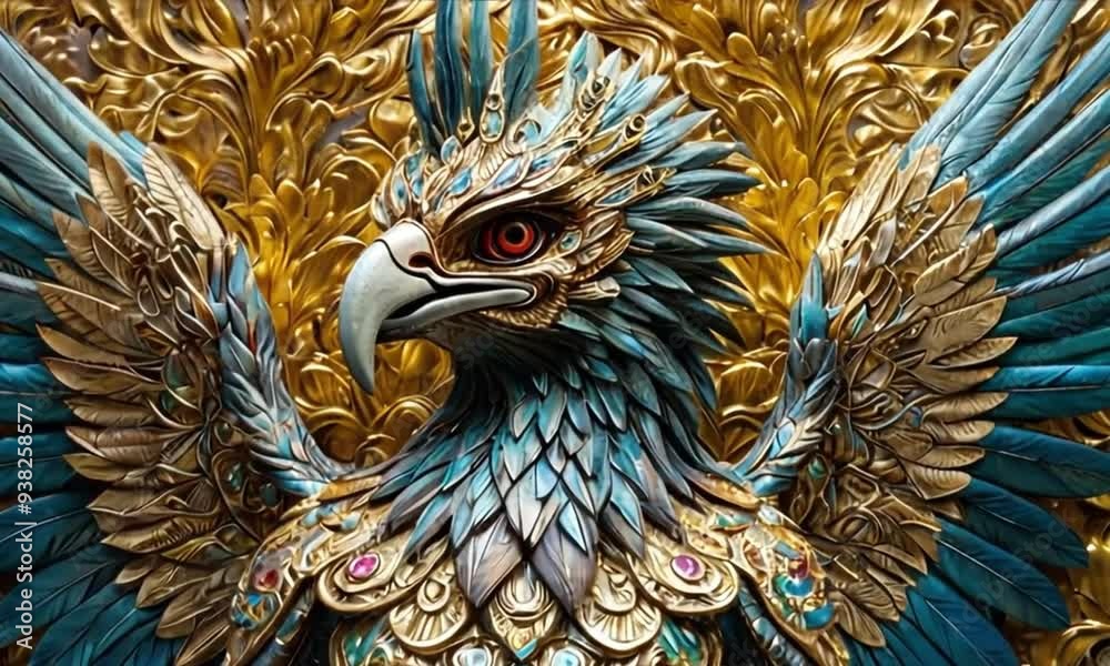 A majestic garuda, a mythical creature resembling a bird of prey with ...