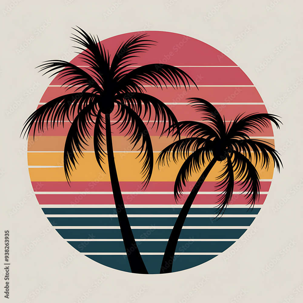 Set of retro sunsets in 80s and 90s style. Abstract sun at beach ...