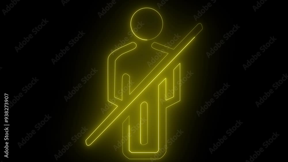 Neon line man and man animation on black screen background.no entry man ...
