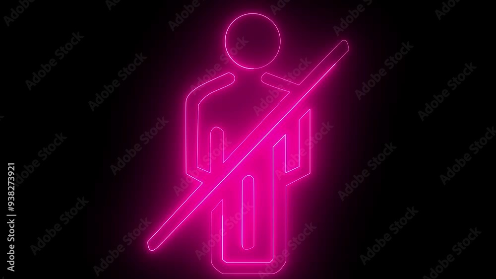 Neon line man and man animation on black screen background.no entry man ...