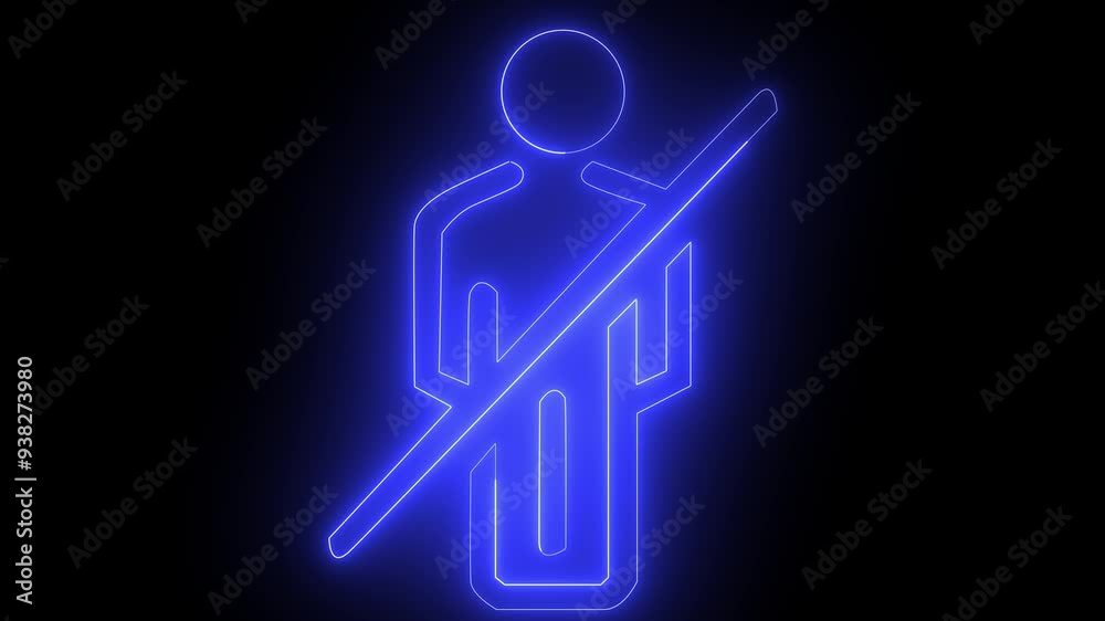 Neon line man and man animation on black screen background.no entry man ...