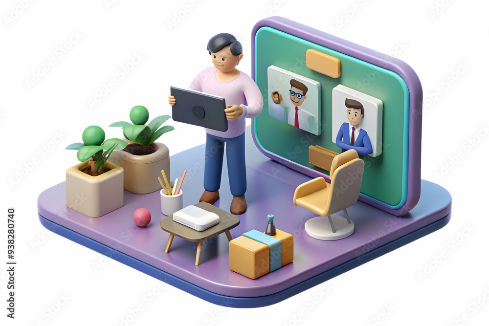 Remote teacher leading engaging online class with students on digital ...