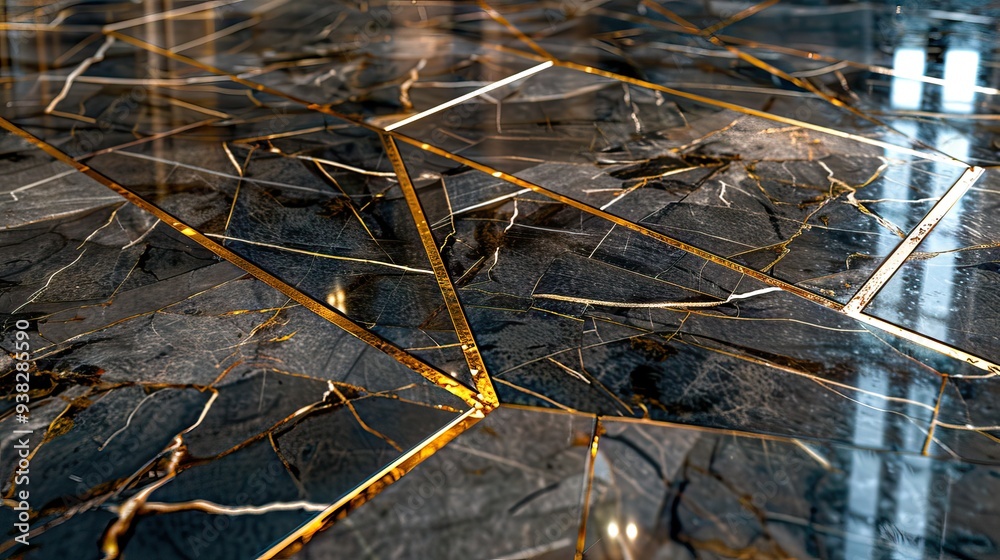 3D Marble and Epoxy Floor with Golden Inlay. AI generated illustration ...