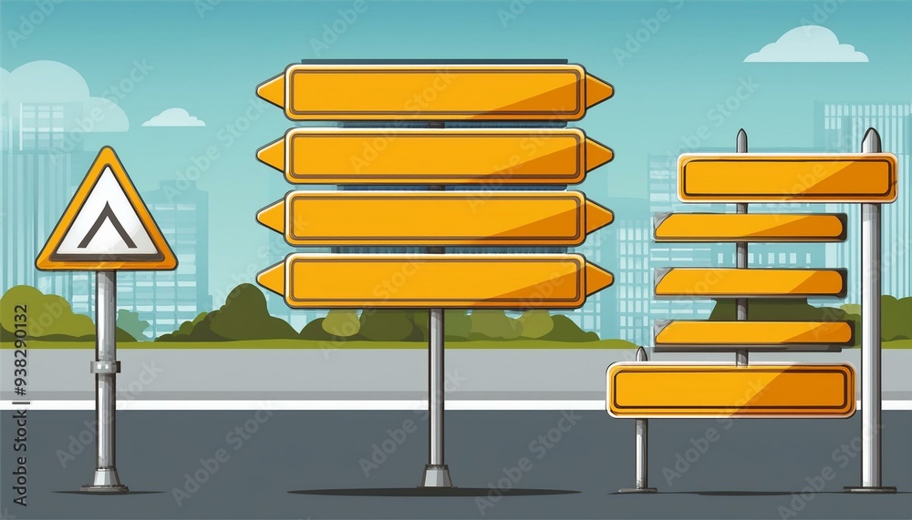 Authentic amber street sign. Separated indicator charts. Empty urban ...