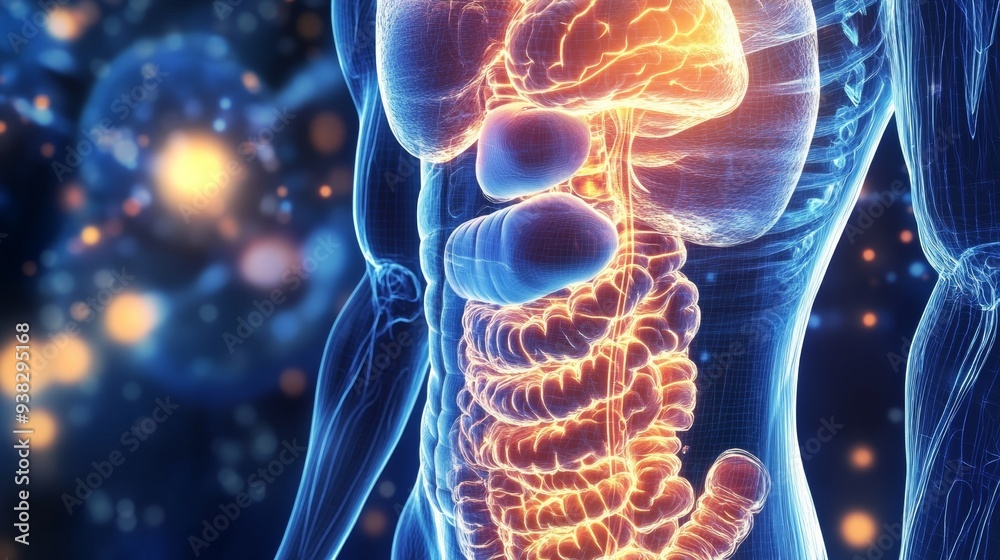 3D illustrations of internal human organs, cells and viruses, showing ...