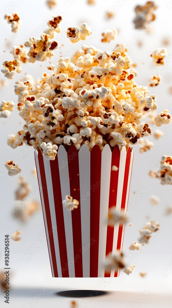 An image of an explosion of popcorn bursting out of a striped paper ...