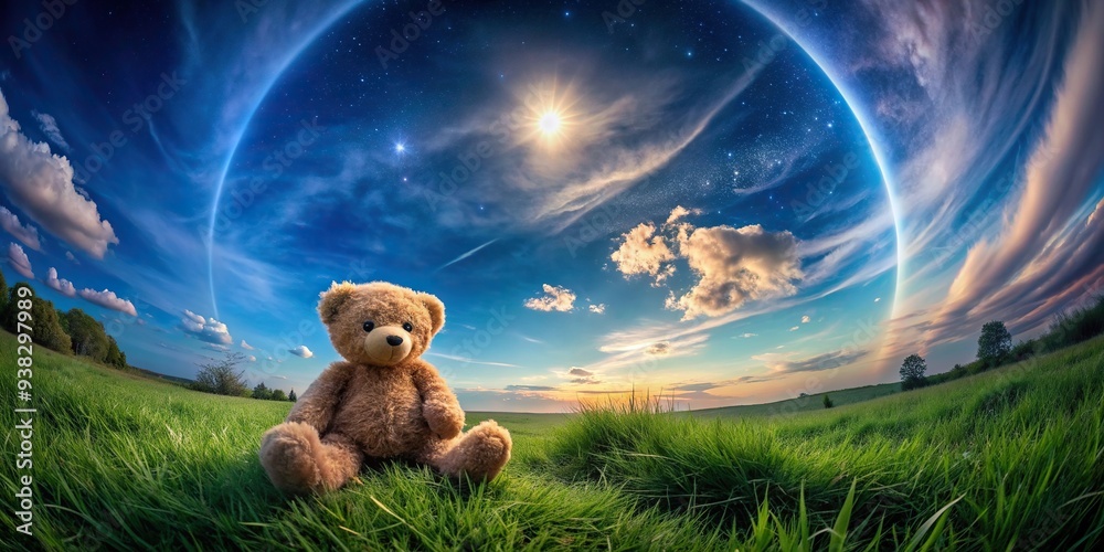 dreamy, crescent moon, fisheye lens effect, A dreamy night scene ...