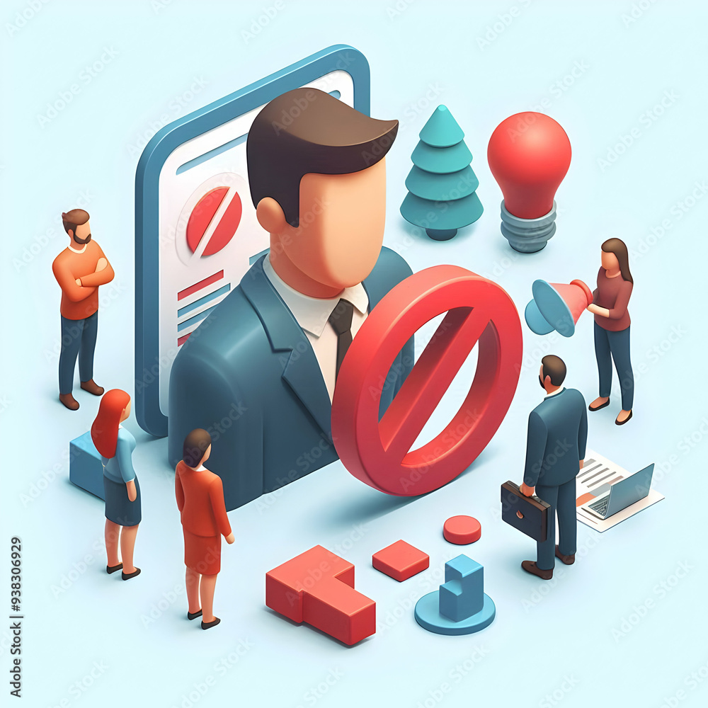 3d Flat icon as Employee with rejected proposal concept as An employees ...