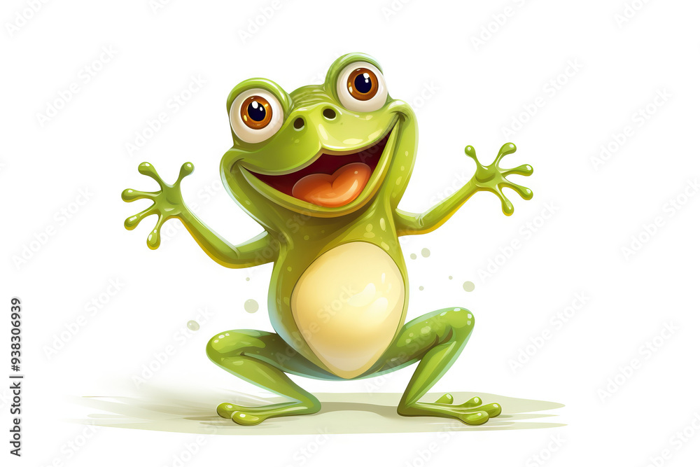 Cartoon-style frog, a true frog species, displayed as an amphibian toad ...