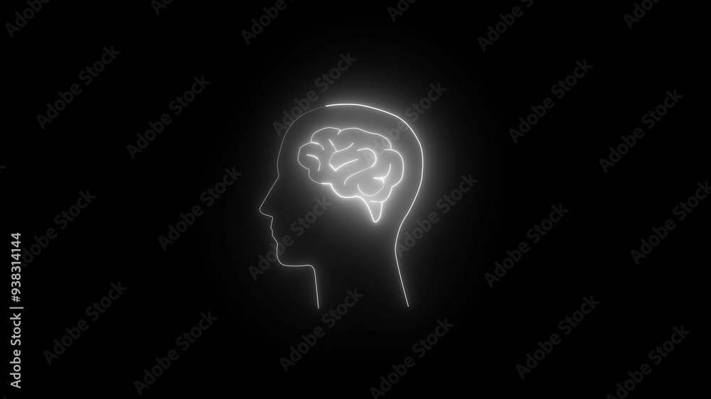 Brain and human head icon, Human head line icon animation. Glowing neon ...