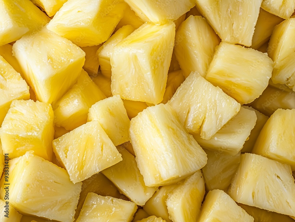 Top-Down Photograph of Fresh Diced Pineapple, Juicy Tropical Fruit Cubes for Healthy Snacks ...
